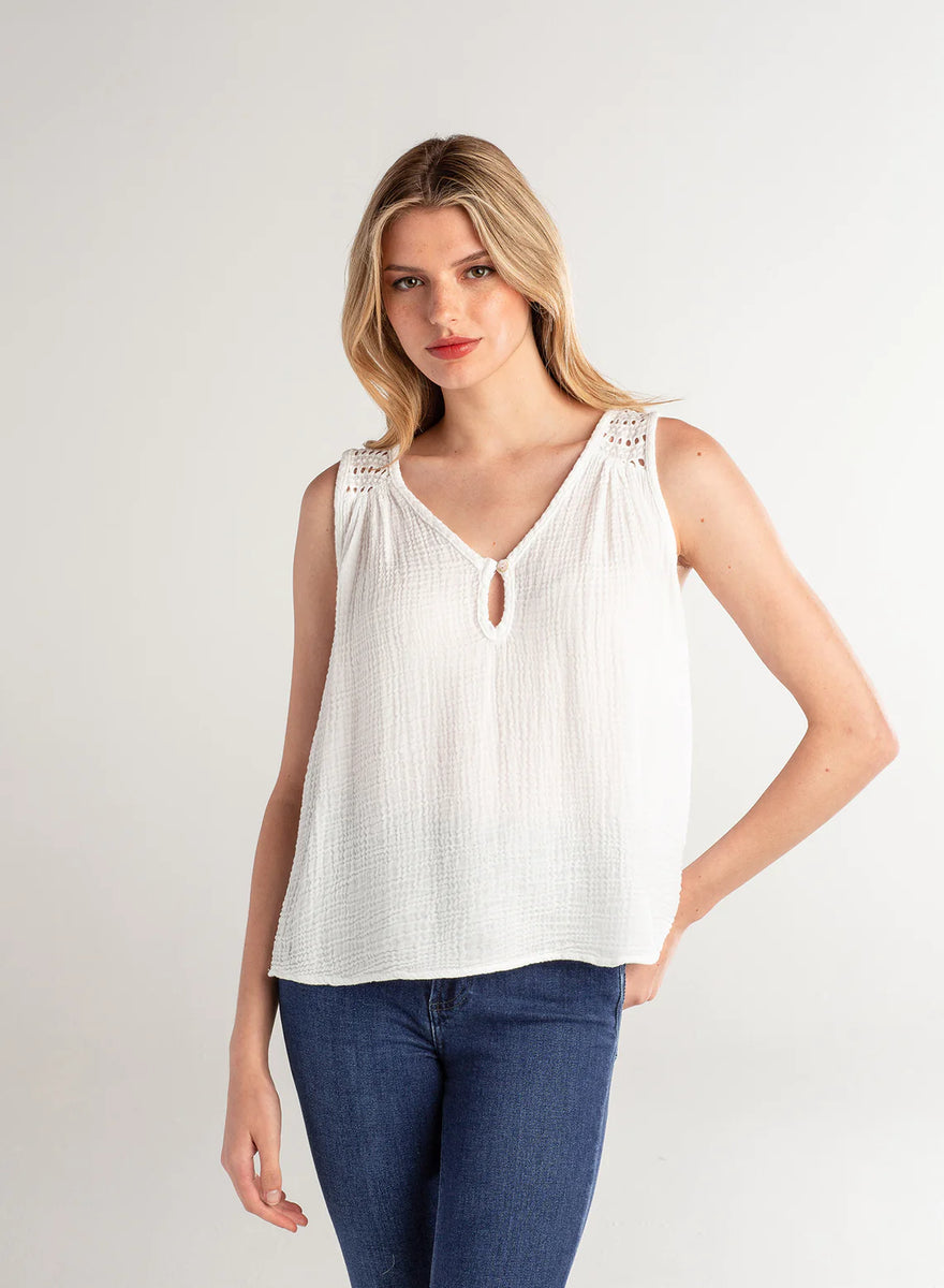 Red Haute Button Front Tank - White – CK Bradley